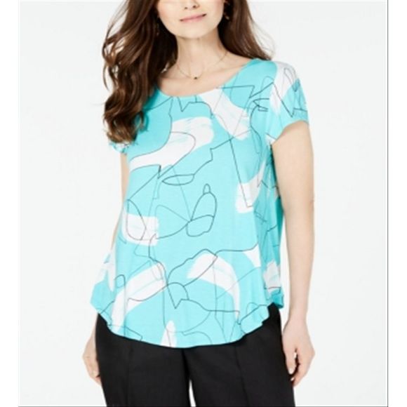 Alfani | Tops | Alfani Womens Printed Round Hem Tshirt Blue Size Petite ...